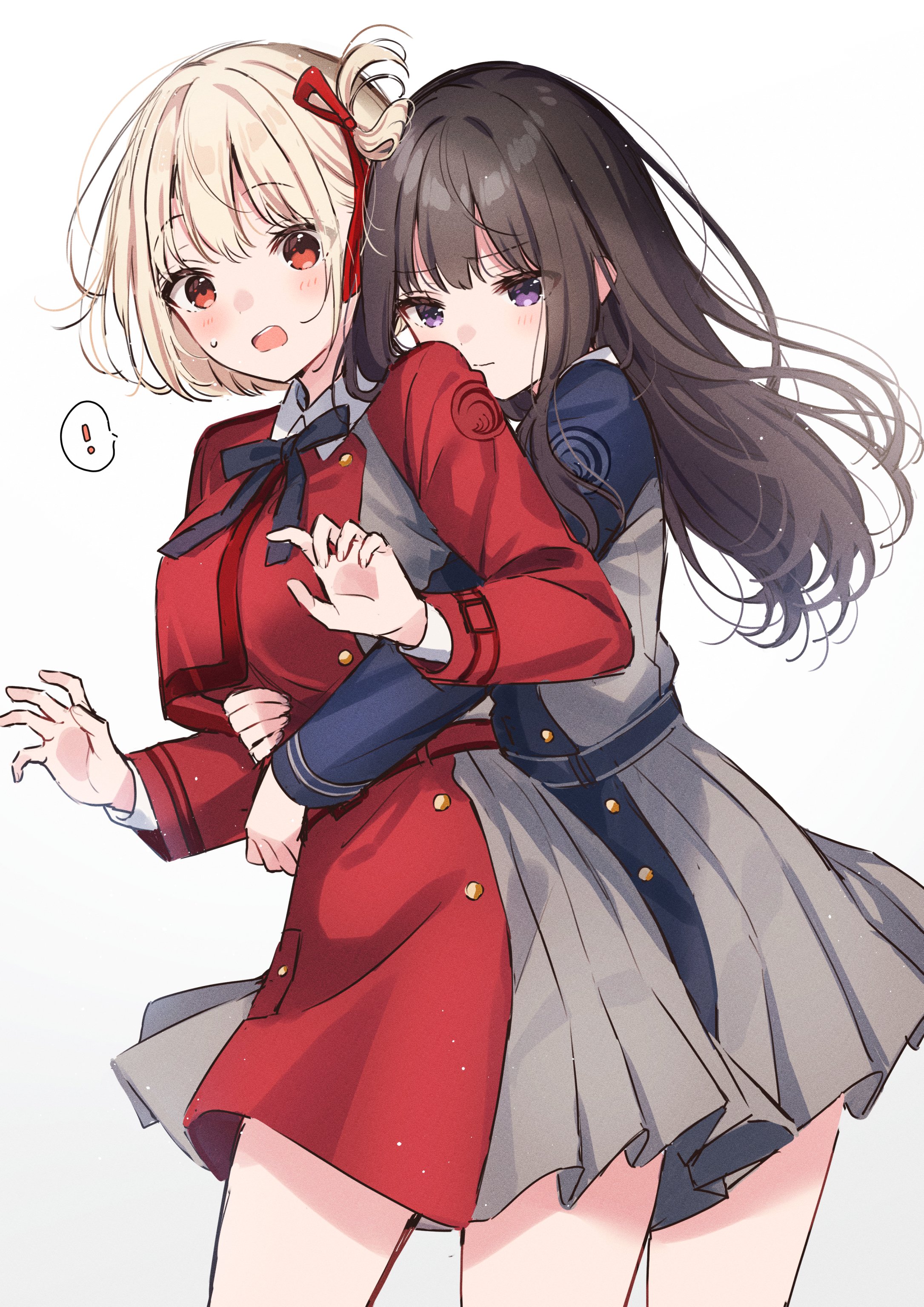 The Big ImageBoard (TBIB) - ! 2girls :o absurdres belt black hair blonde hair blue belt blue ...