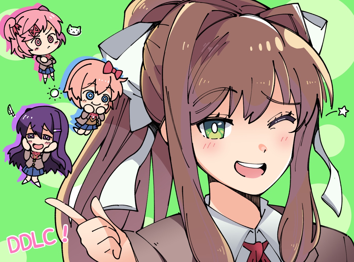 The Big ImageBoard (TBIB) - 4girls bow chibi doki doki literature club ...