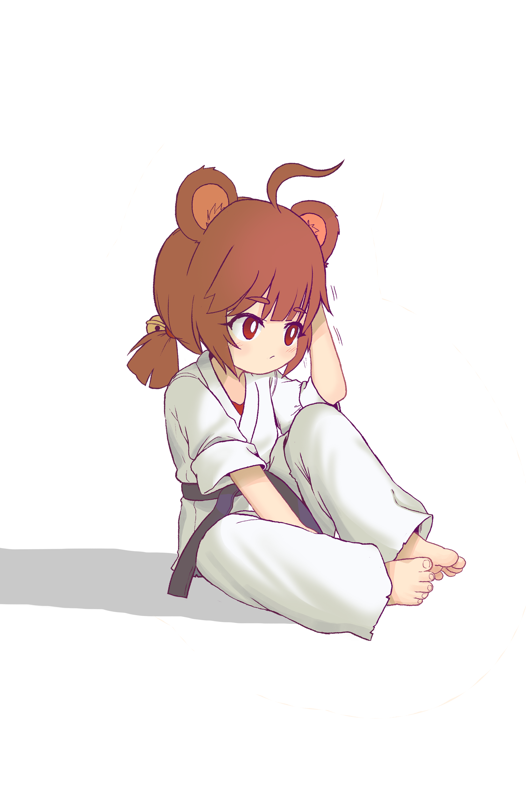 The Big ImageBoard (TBIB) - 1girl absurdres ahoge animal ears barefoot belt blush brown hair ...