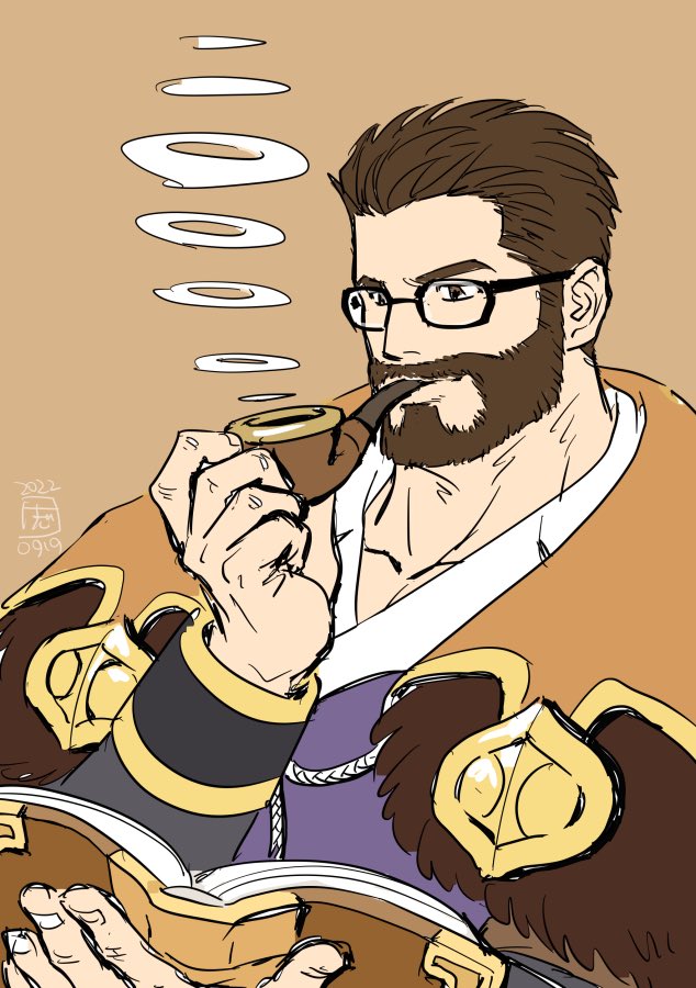 The Big ImageBoard (TBIB) - 1boy artist name bara beard book brown ...