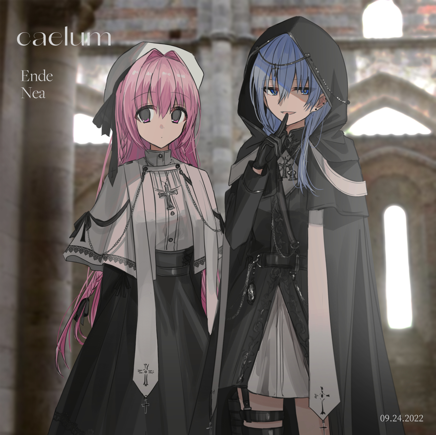 The Big ImageBoard (TBIB) - 2girls bangs beret black cloak black dress ...