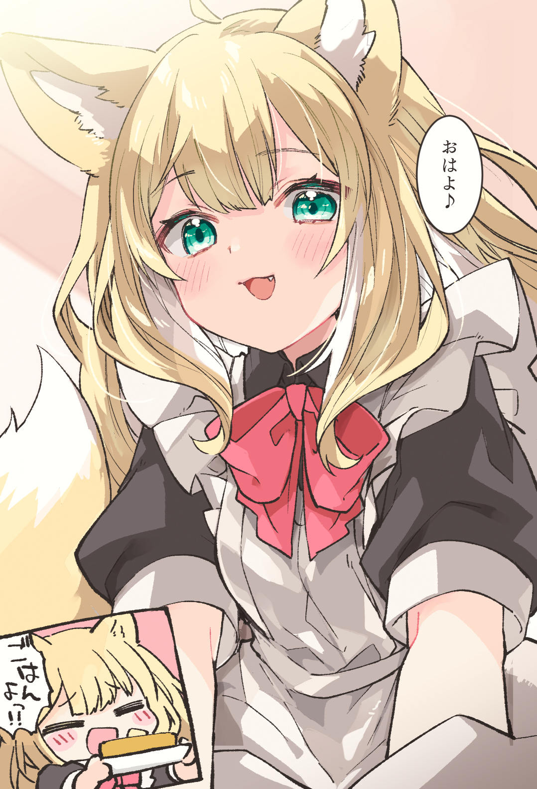 The Big ImageBoard (TBIB) - 1girl :3 :d animal ear fluff animal ears apron blonde hair blush bow ...