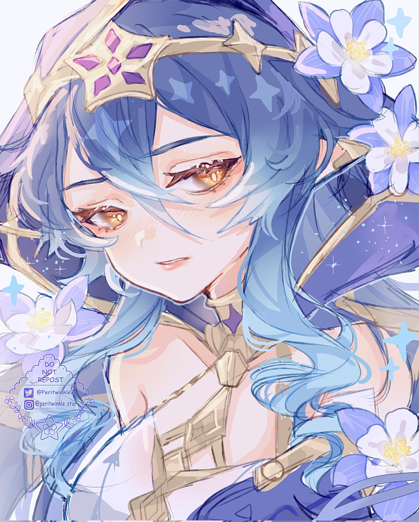 The Big ImageBoard (TBIB) - 1girl bangs blue flower blue hair blue hood drill hair english ...