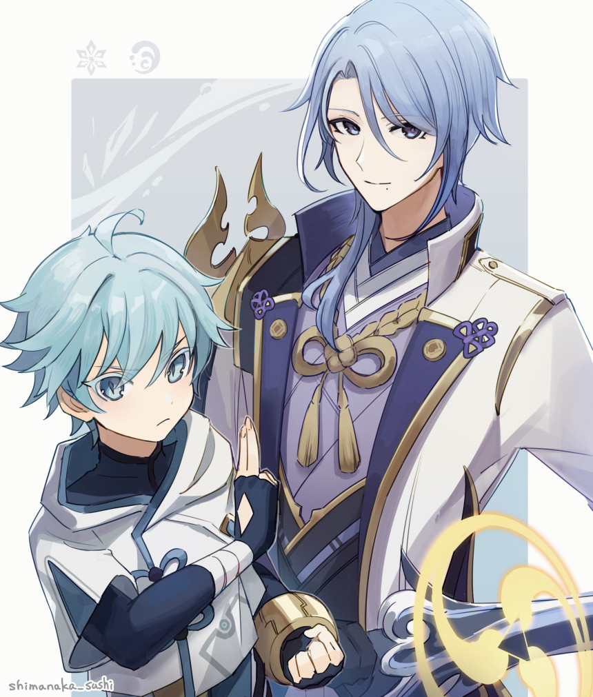 The Big ImageBoard (TBIB) - 2boys antenna hair aqua hair bangs bishounen blue eyes blue hair ...