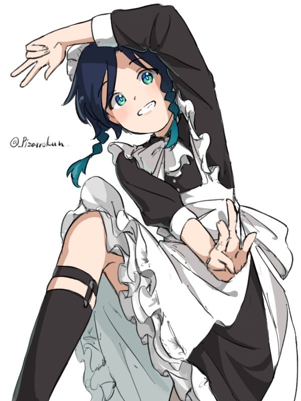 The Big ImageBoard (TBIB) - 1boy alternate costume apron bangs black hair blue eyes blue hair ...