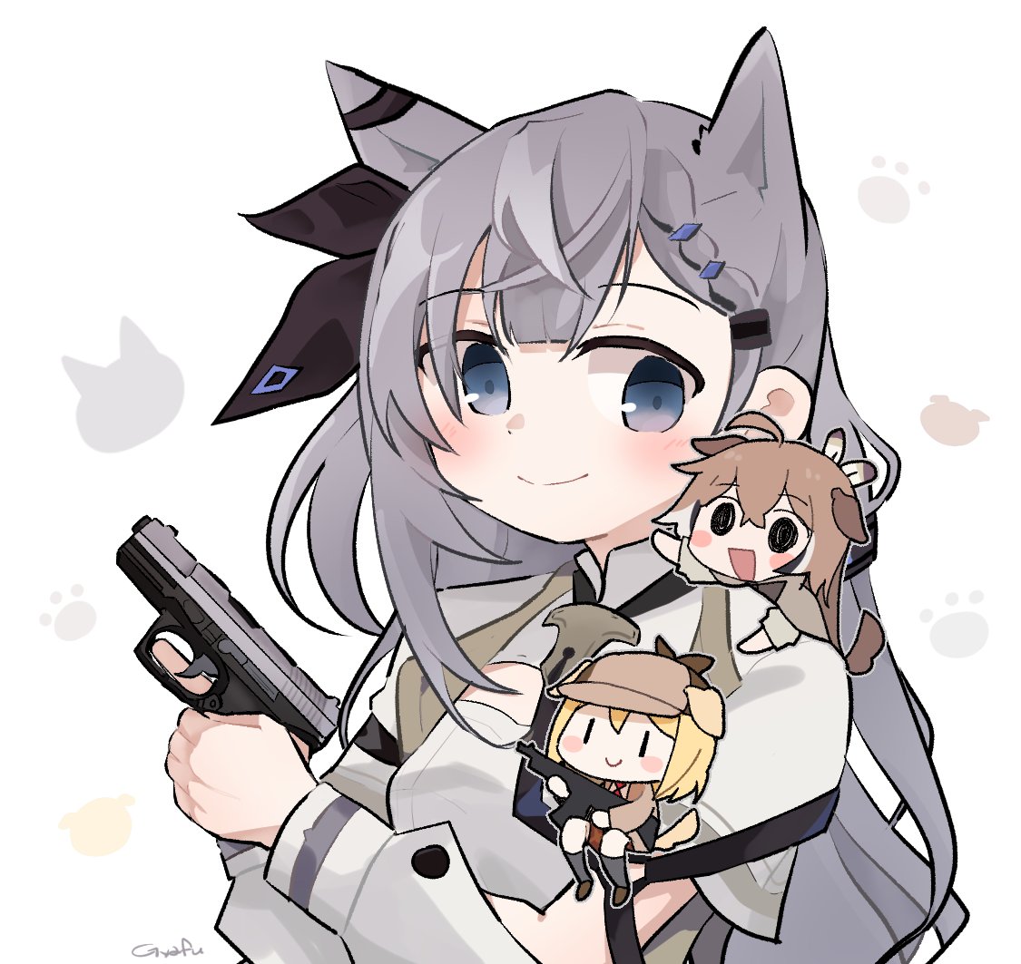 The Big ImageBoard (TBIB) - 3girls ahoge animal ears assault rifle blonde hair blue eyes braid ...