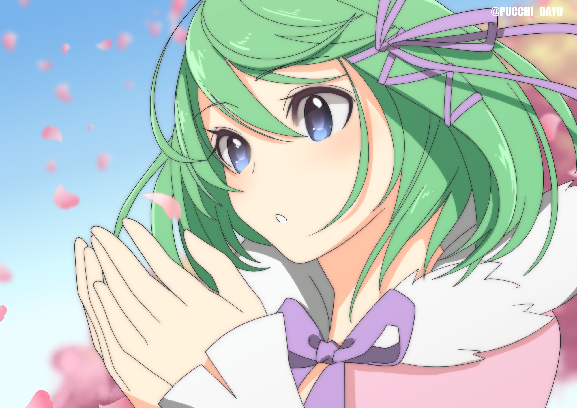 The Big Imageboard Tbib 1girl Blue Eyes Fur Collar Green Hair Hair