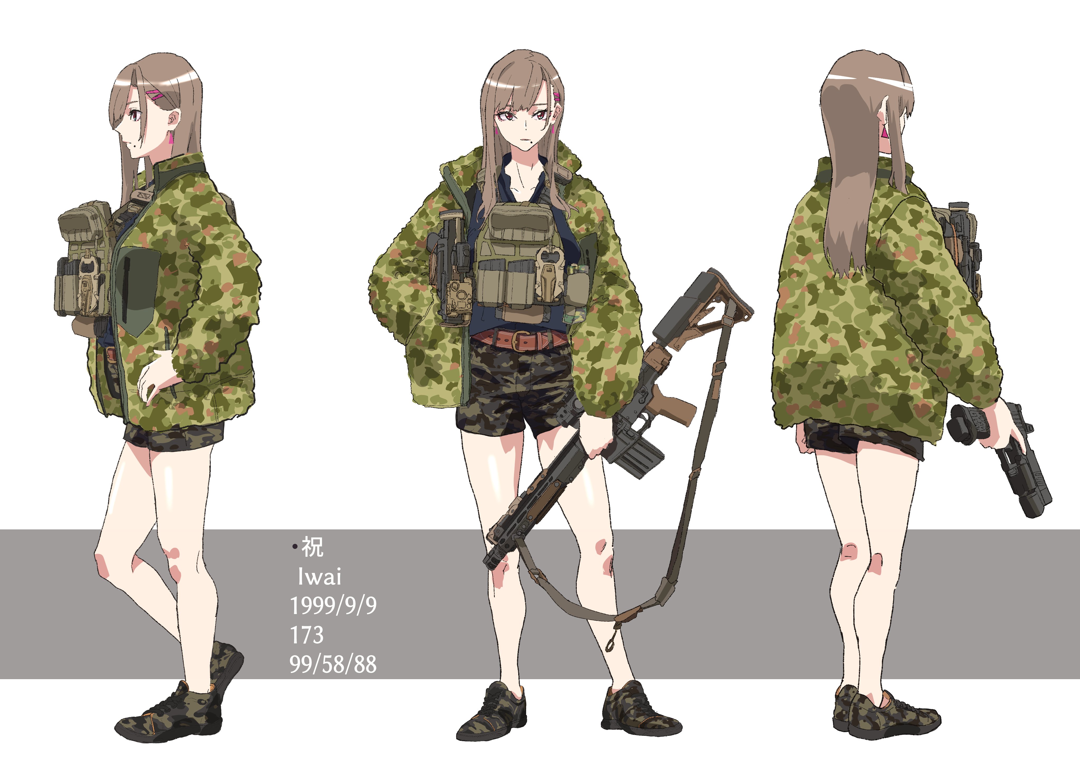 The Big ImageBoard (TBIB) - 1girl absurdres black shirt brown eyes brown hair camouflage ...