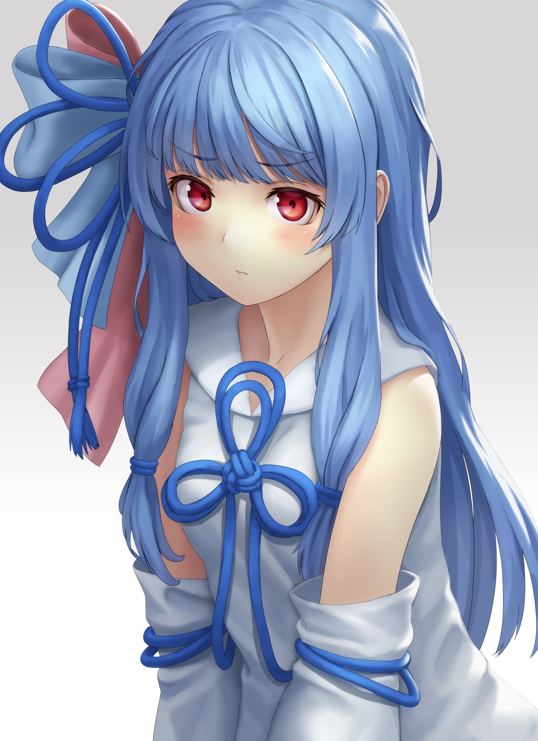 The Big Imageboard Tbib 1girl 3 Blue Hair Blush Breasts Closed Mouth Detached Sleeves Dress