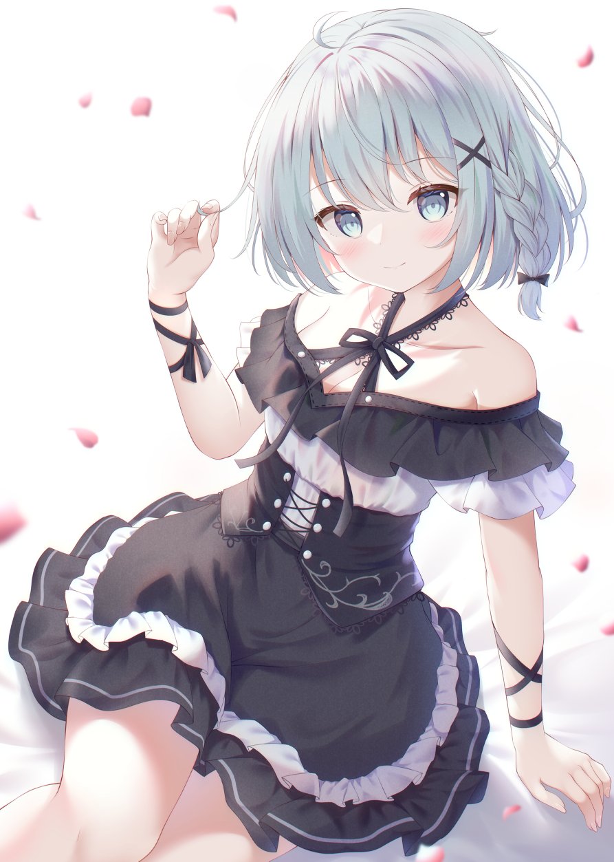 The Big ImageBoard (TBIB) - 1girl black bow black dress black ribbon blush bow breasts cleavage ...