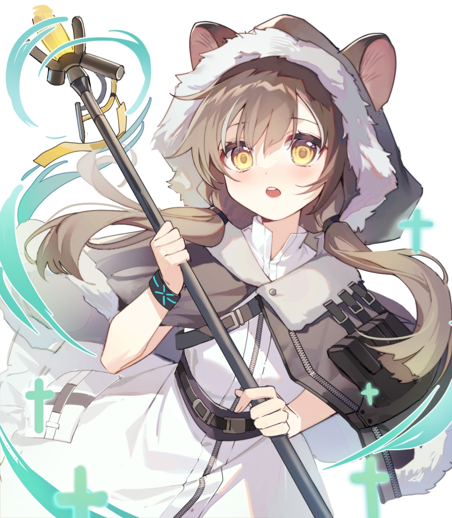 The Big ImageBoard (TBIB) - 1girl :o animal hood arknights bangs blush brown capelet brown hair ...
