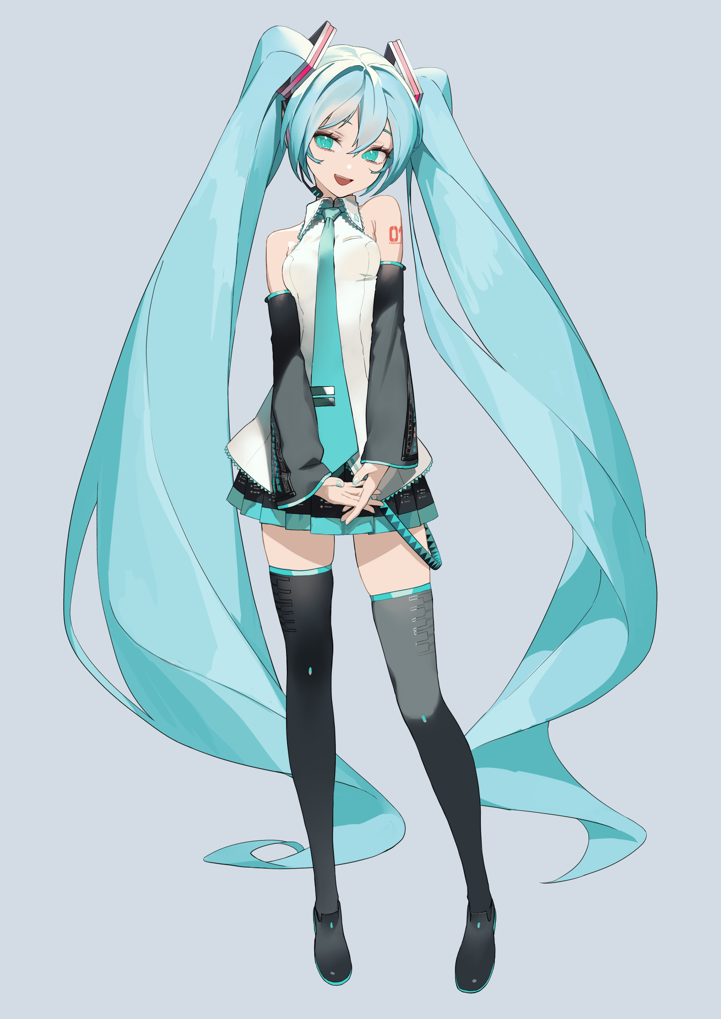 The Big ImageBoard (TBIB) - 1girl :d aqua eyes aqua hair aqua nails aqua necktie black footwear ...