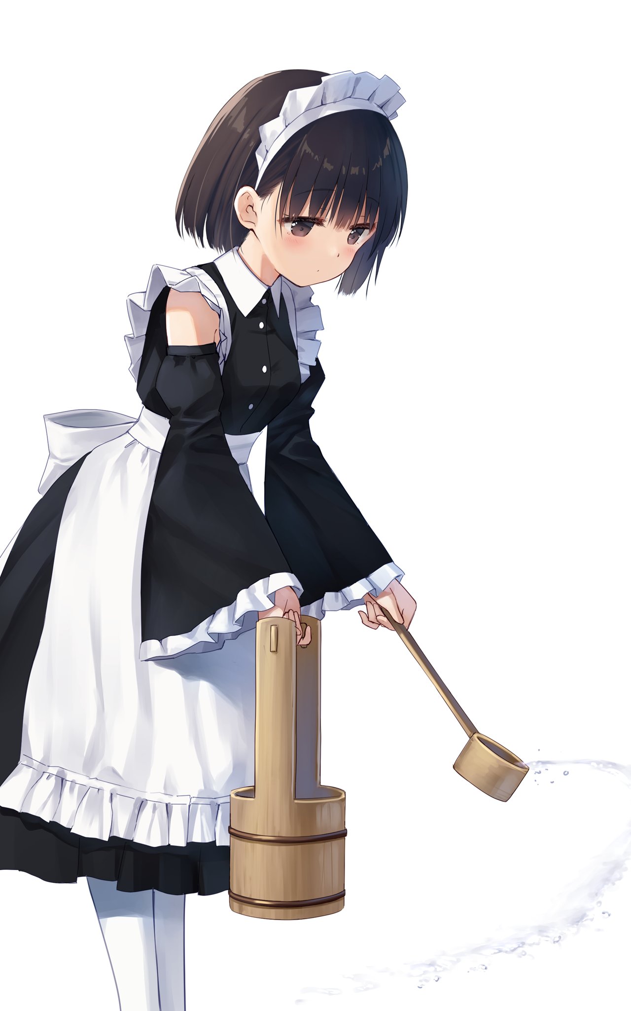 The Big ImageBoard (TBIB) - 1girl apron black eyes black hair bob cut bow breasts bucket closed ...