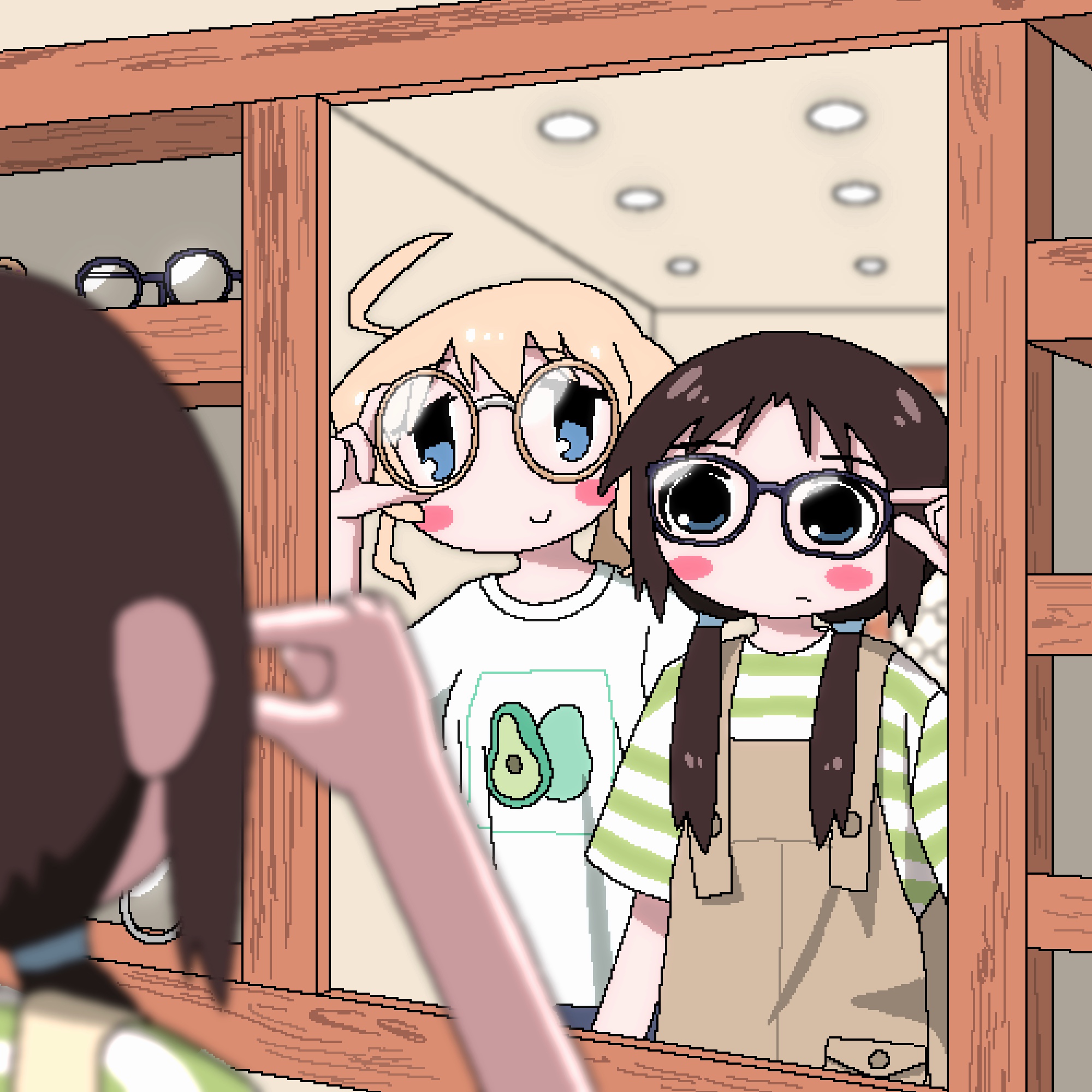 The Big ImageBoard (TBIB) - 2girls adjusting eyewear ahoge avocado bespectacled black-framed ...