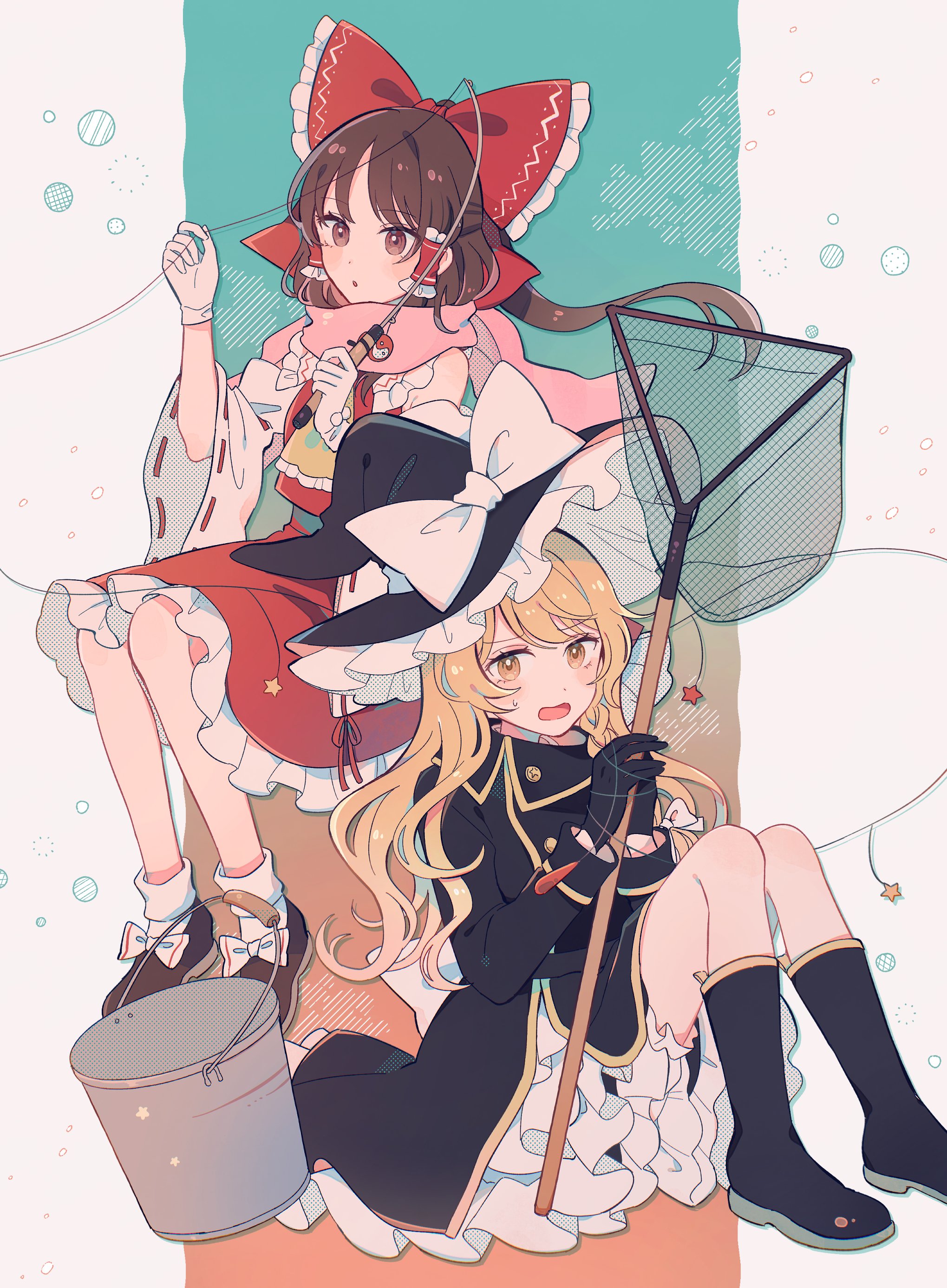 The Big ImageBoard (TBIB) - 2girls absurdres ascot black headwear black socks blonde hair bow ...