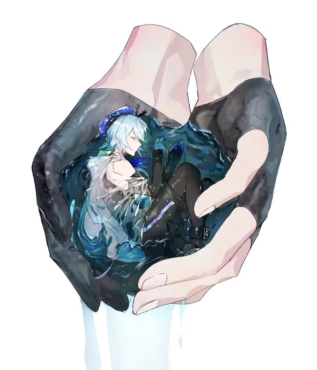 The Big ImageBoard (TBIB) - 1boy androgynous arknights bishounen black gloves blue hair chinese ...