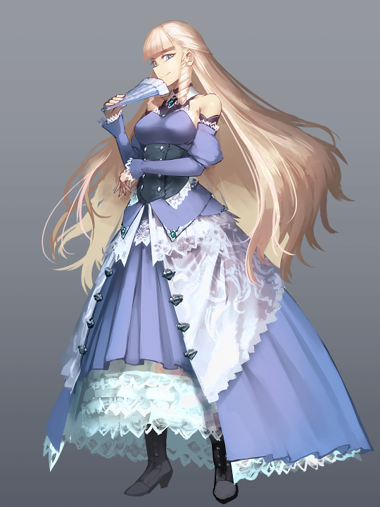 The Big ImageBoard (TBIB) - 1girl bangs black footwear blonde hair blue dress blue eyes blunt ...