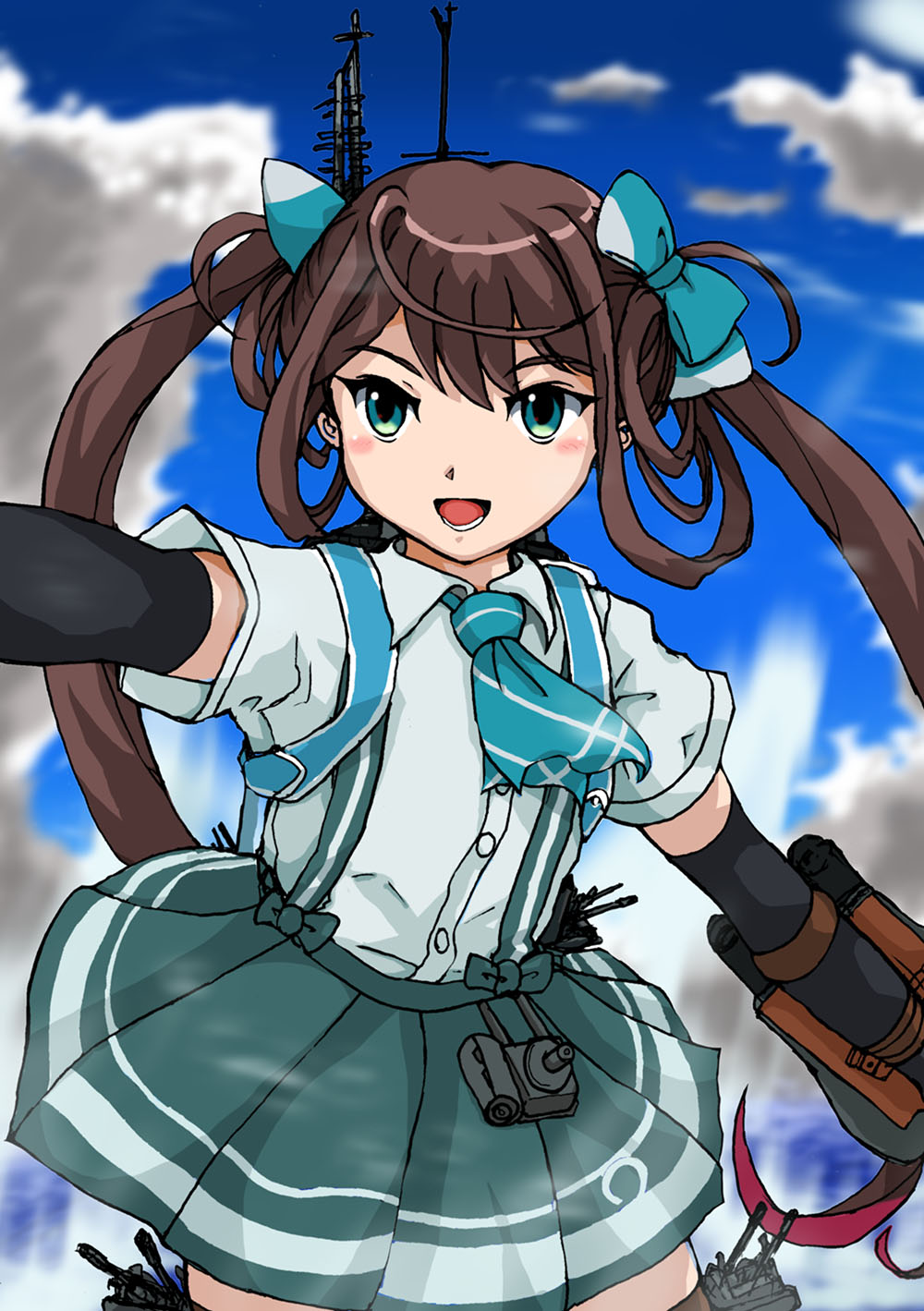The Big ImageBoard (TBIB) - 1girl arm warmers asagumo (kancolle) ascot blue ascot blue sky brown ...