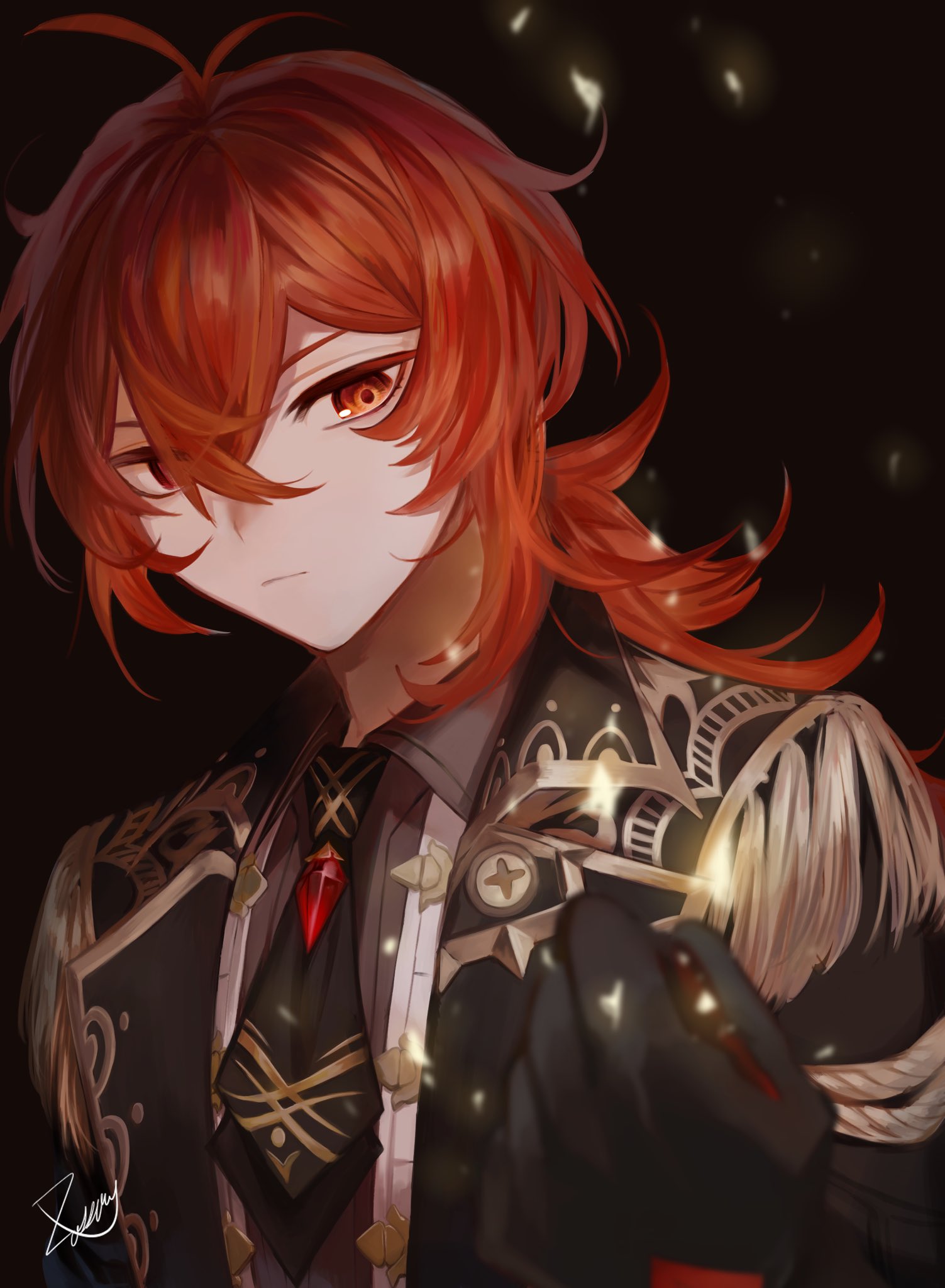 The Big ImageBoard (TBIB) - 1boy bangs black coat black necktie closed mouth coat commentary ...