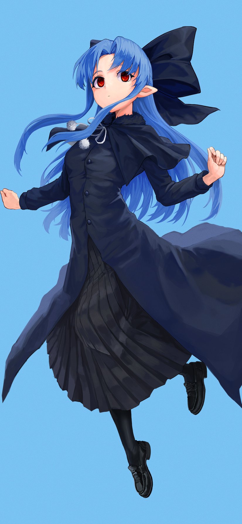 The Big ImageBoard (TBIB) - 1girl artist request bangs black bow black dress blue background ...