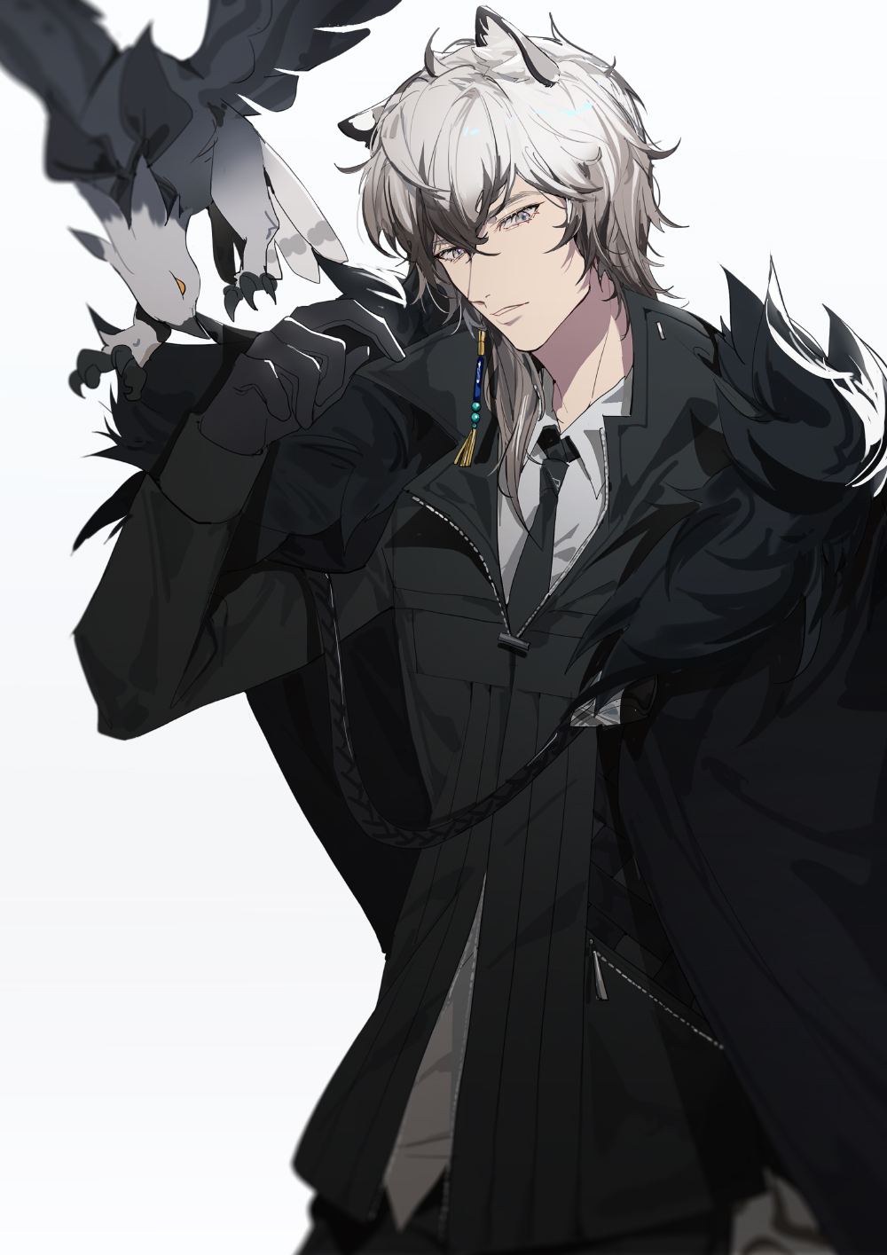 The Big ImageBoard (TBIB) - 1boy animal ears arknights bird black coat black gloves black ...