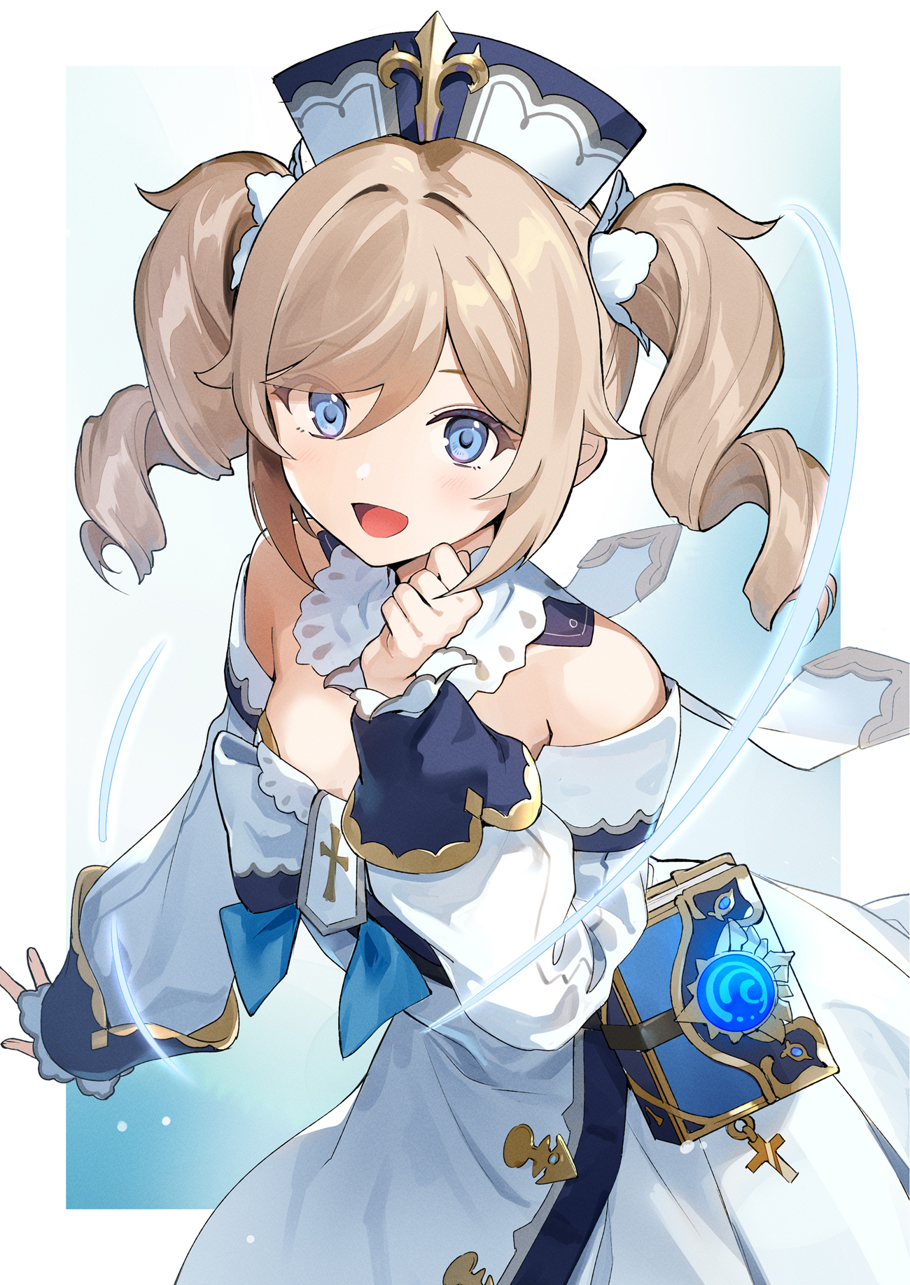 The Big ImageBoard (TBIB) - 1girl bangs barbara (genshin impact) bare shoulders blue background ...