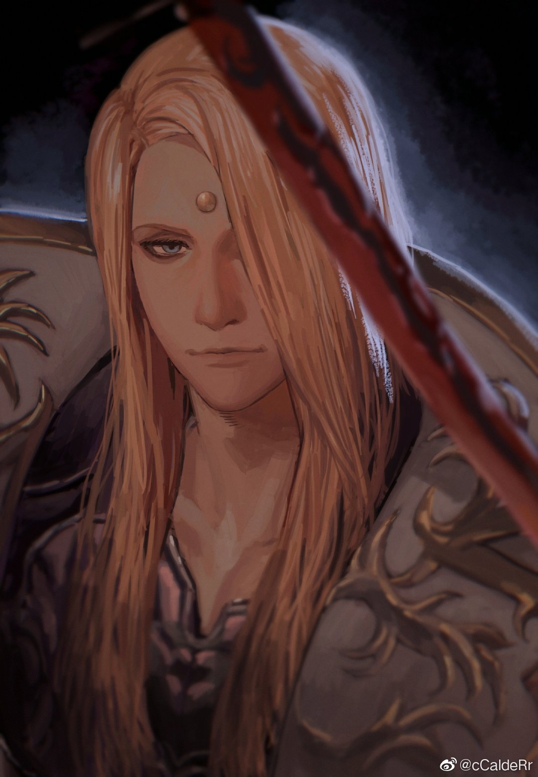 The Big ImageBoard (TBIB) - 1boy armor black background blonde hair ...