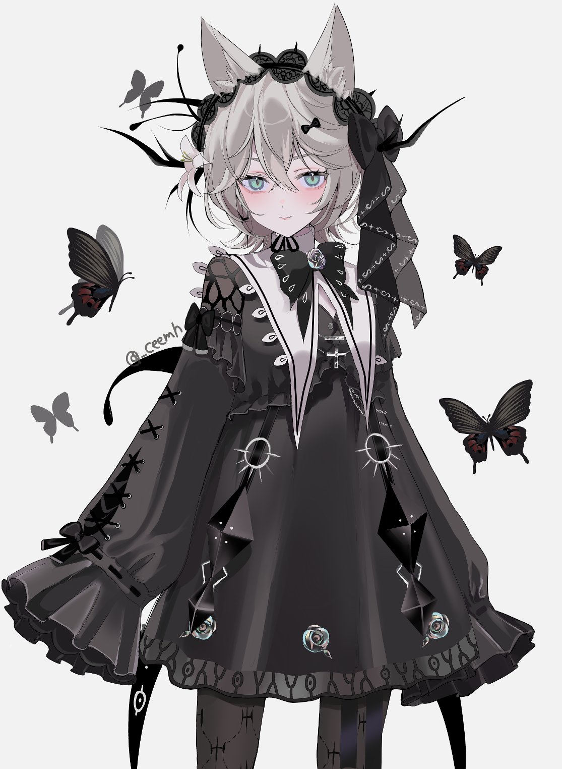 The Big ImageBoard (TBIB) - 1girl animal ears black dress black pantyhose bug butterfly chiemo ...