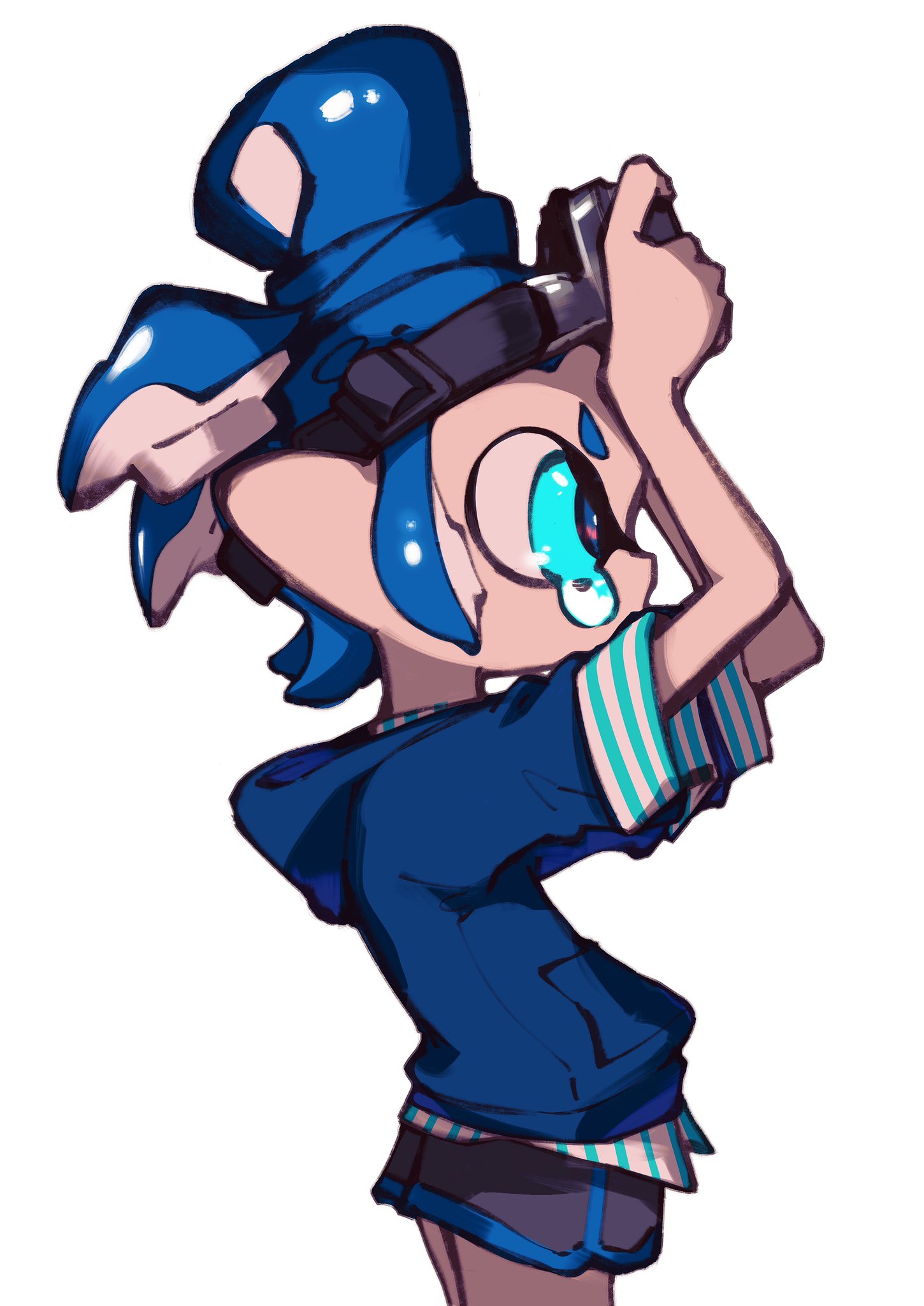 The Big ImageBoard (TBIB) - 1girl adjusting eyewear black shorts blue ...