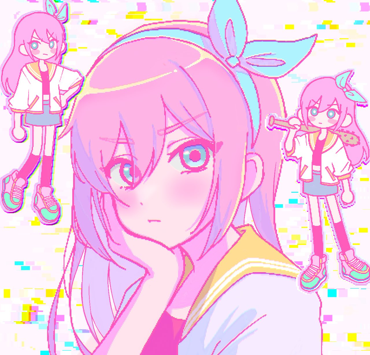 The Big ImageBoard (TBIB) - 1girl aubrey (faraway) (omori) aubrey (omori) baseball bat blue eyes ...