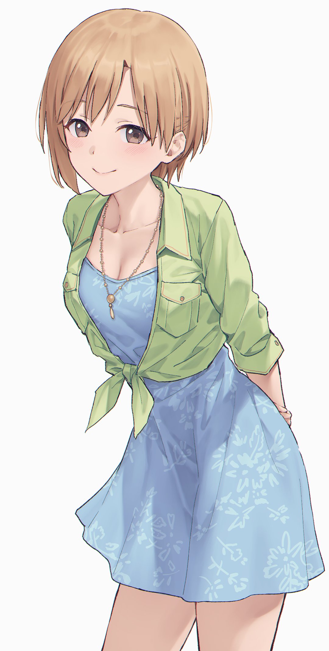 The Big ImageBoard (TBIB) - 1girl aiba yumi arms behind back bangs blue dress breast pocket ...