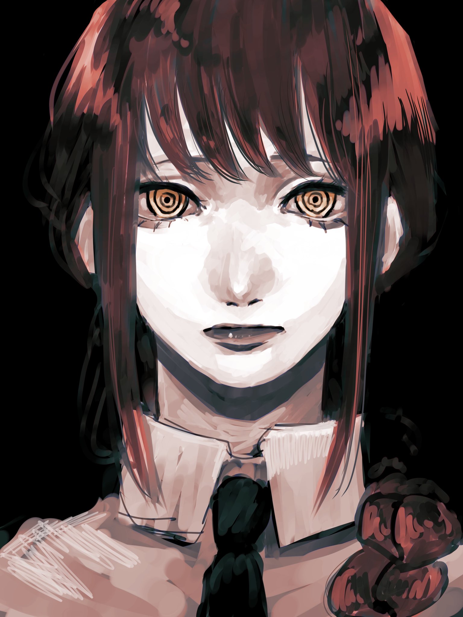 The Big ImageBoard (TBIB) - 1girl black background black necktie blank stare bonjindaaa braid ...