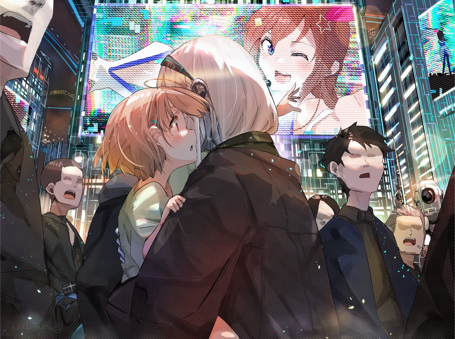 The Big ImageBoard (TBIB) - 4girls 6+boys ahoge alternate costume black hair blue eyes blue hair ...