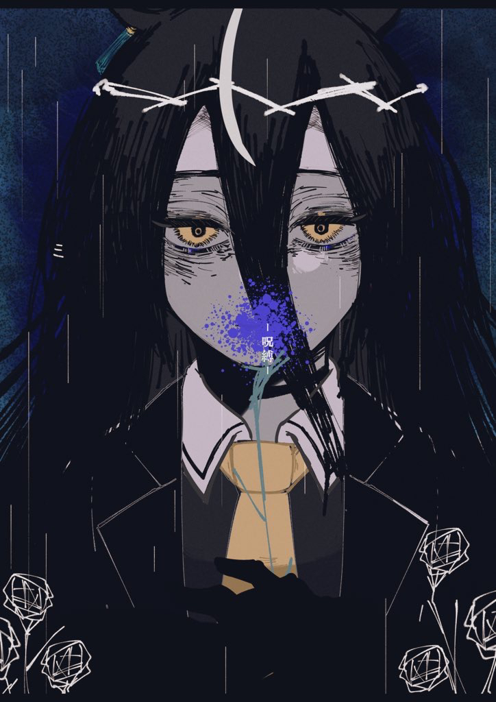 The Big ImageBoard (TBIB) - 1girl ahoge animal ears bags under eyes black gloves black hair ...