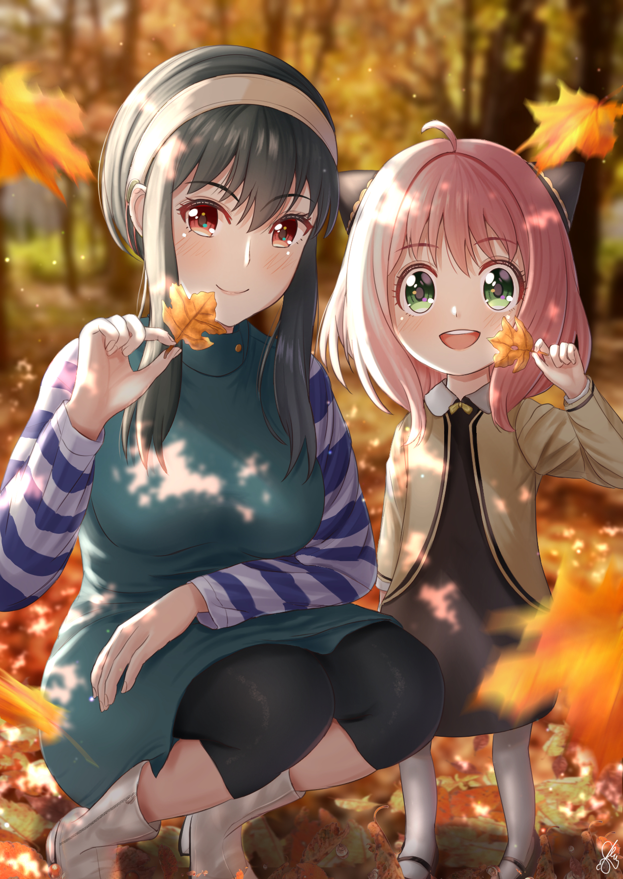 The Big ImageBoard (TBIB) - 2girls ahoge akiyama0818 anya (spy x family) autumn autumn leaves ...