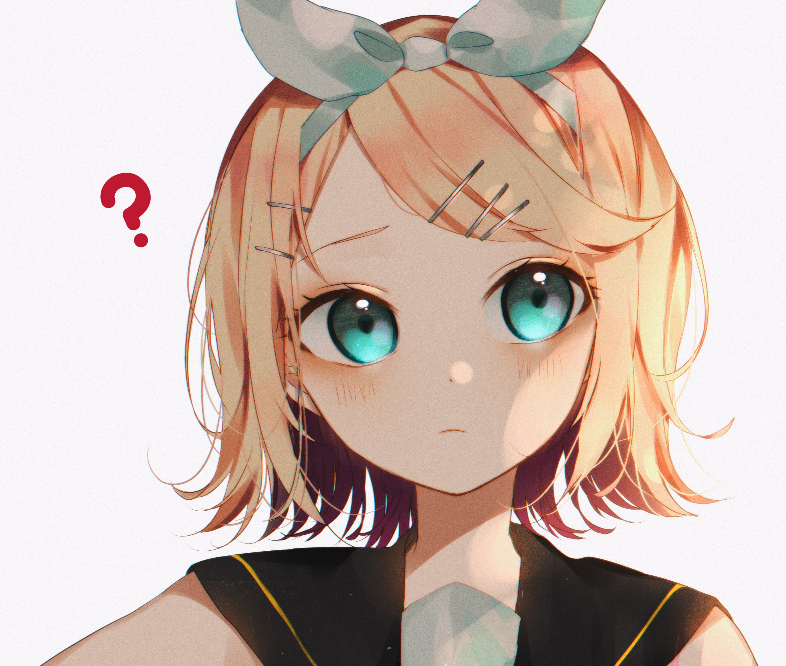 The Big ImageBoard (TBIB) - 1girl ? aqua eyes bangs black shirt blonde hair bow bow hairband ...