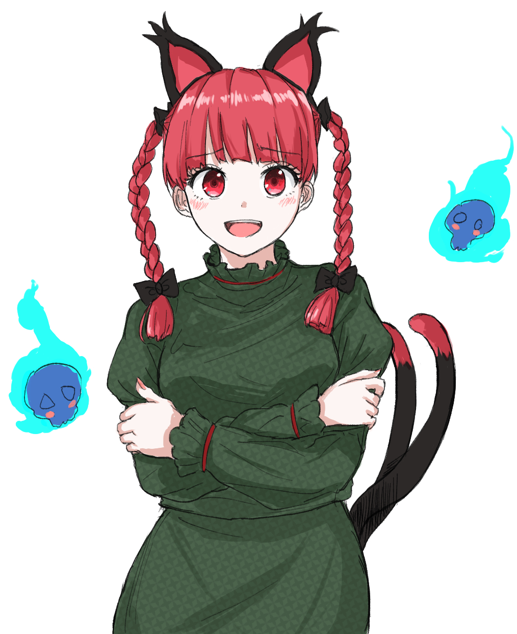 The Big ImageBoard (TBIB) - 1girl animal ears arms under breasts blue fire bow braid cat ears ...