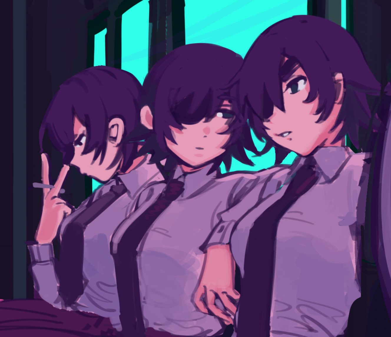 The Big ImageBoard (TBIB) - 3girls black hair black necktie breasts ...