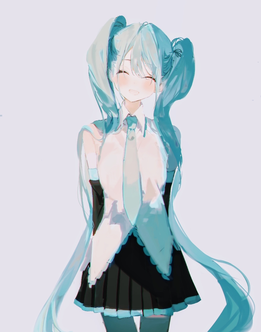 The Big ImageBoard (TBIB) - 1girl black skirt black sleeves blue hair blue necktie closed eyes ...