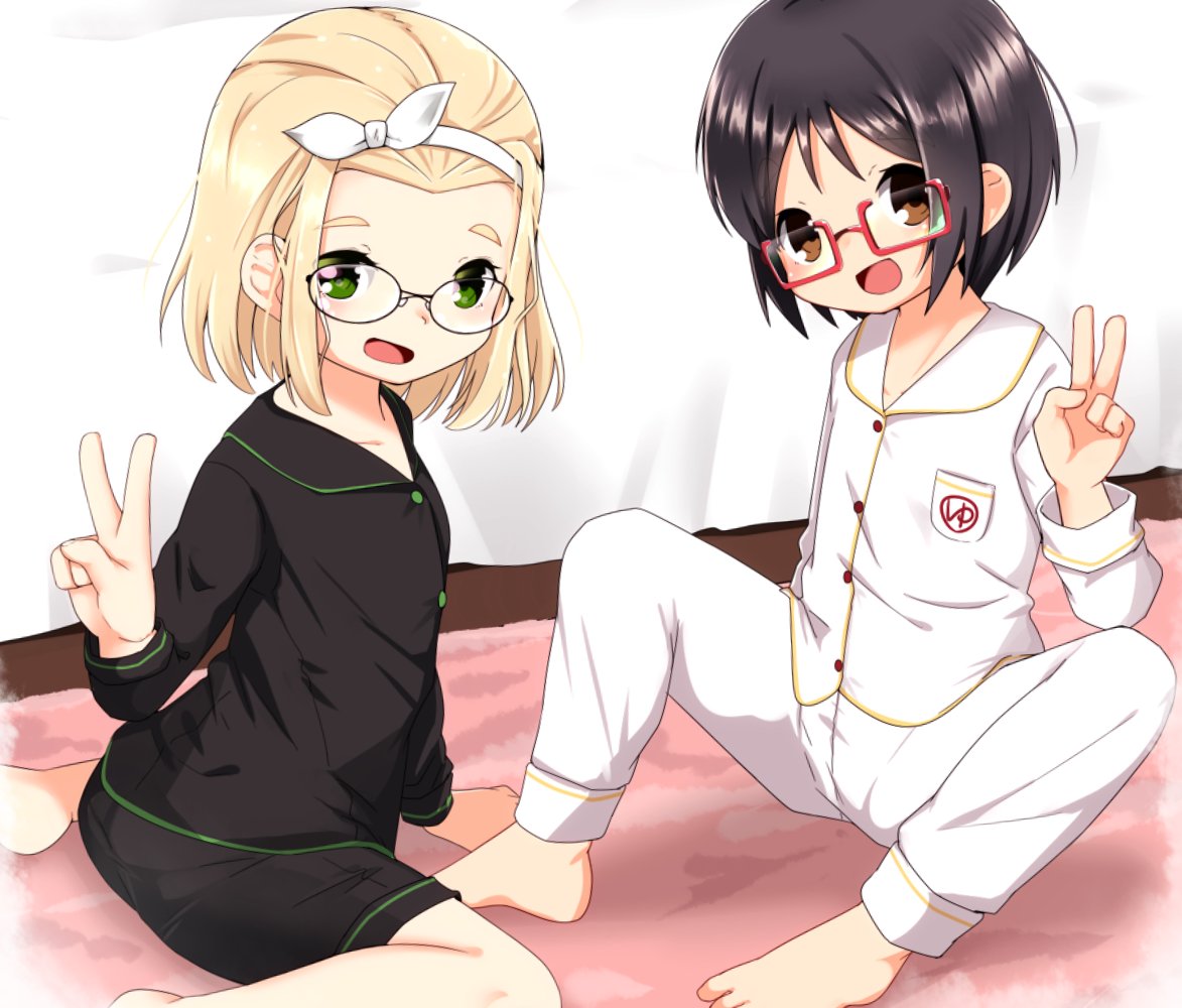 The Big ImageBoard (TBIB) - 2girls alternate costume barefoot black hair black pajamas black ...