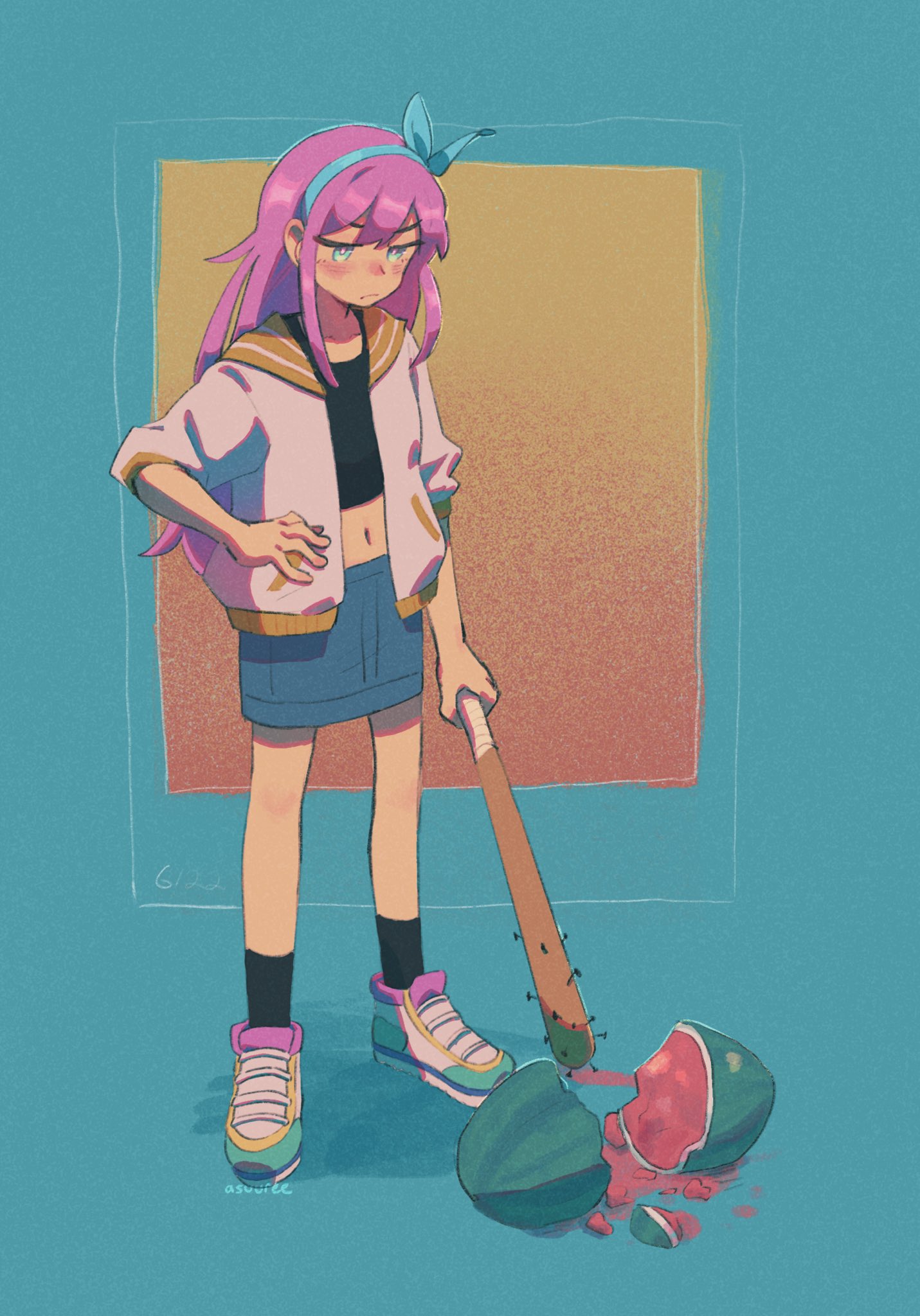 The Big ImageBoard (TBIB) - 1girl asuuree aubrey (faraway) (omori) aubrey (omori) baseball bat ...