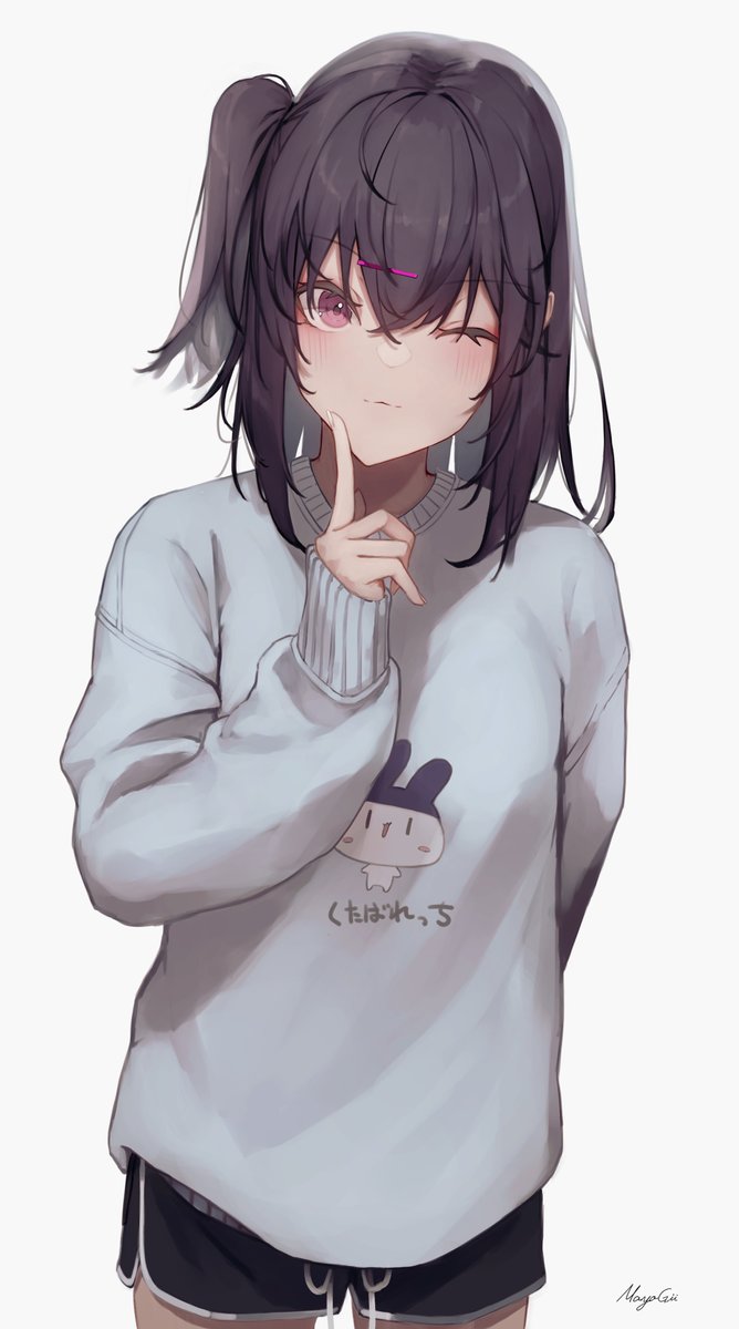 The Big ImageBoard (TBIB) - 1girl bangs black hair black shorts blush ...