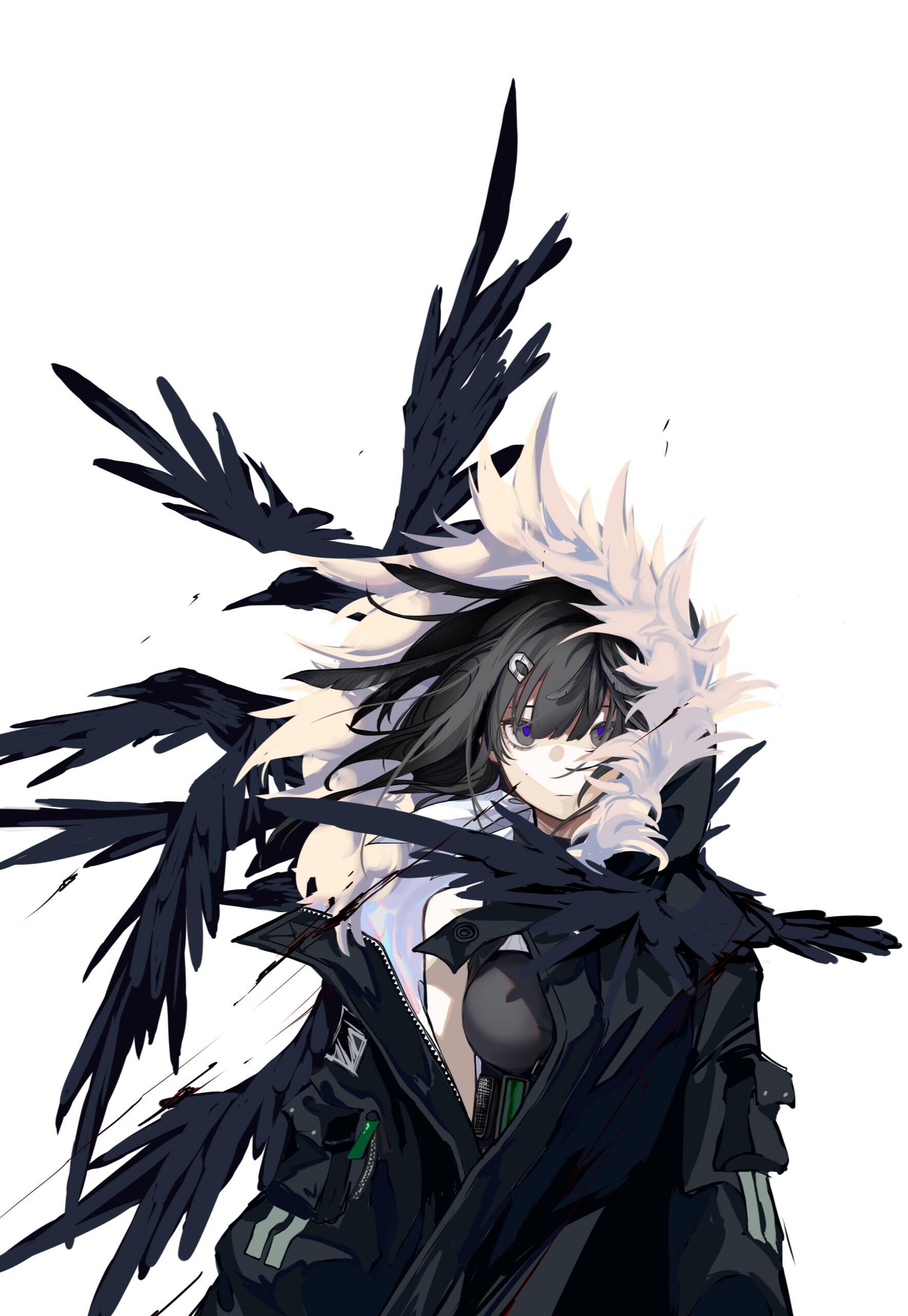 The Big ImageBoard (TBIB) - 1girl absurdres arknights as931 bird black hair black jacket black ...