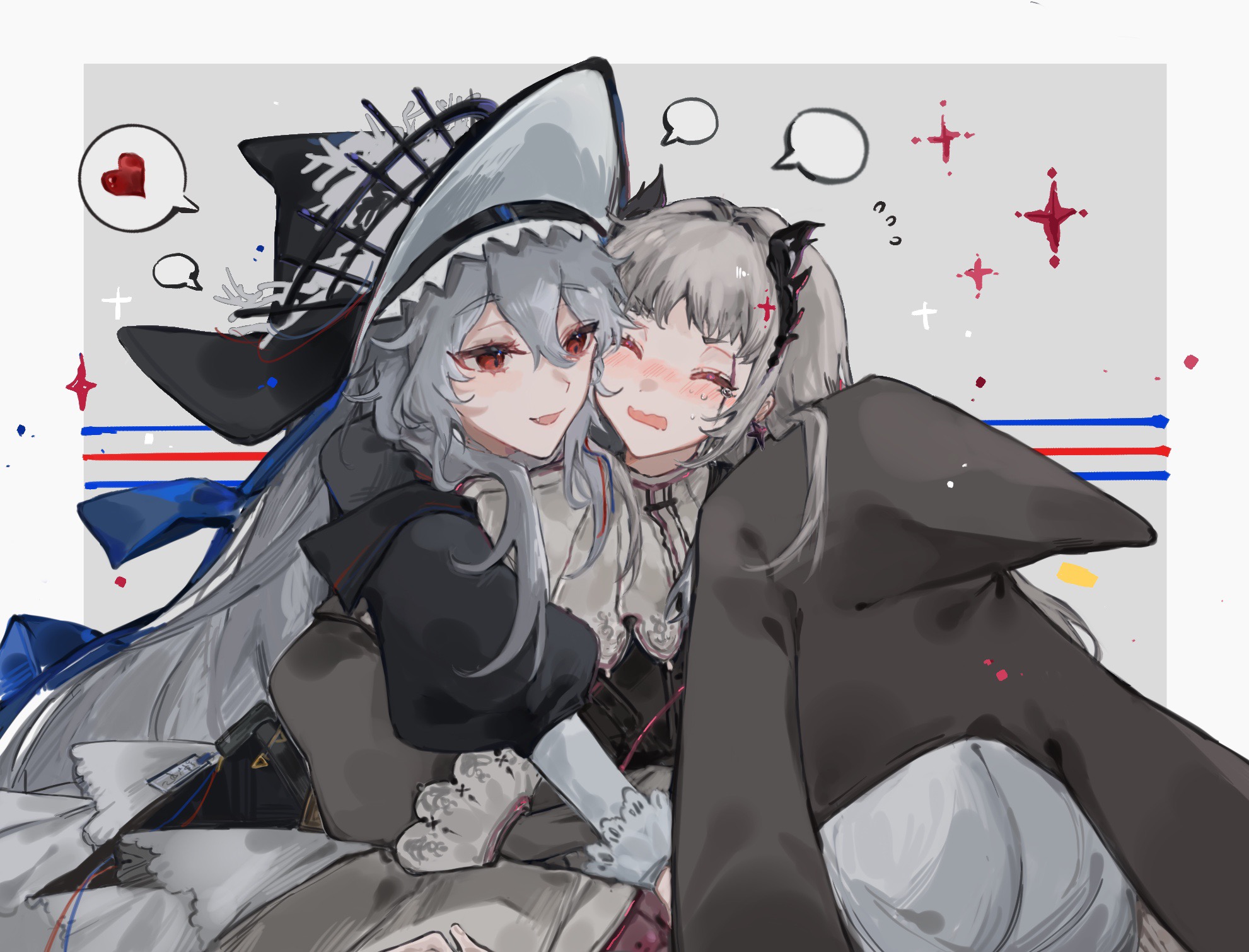 The Big ImageBoard (TBIB) - 3girls arknights black dress black gloves black headwear blush ...