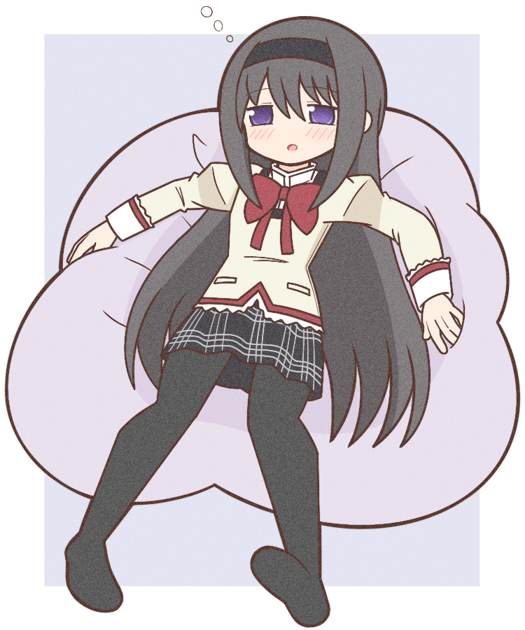 The Big ImageBoard (TBIB) - 1girl akemi homura bean bag chair black hair black hairband black ...