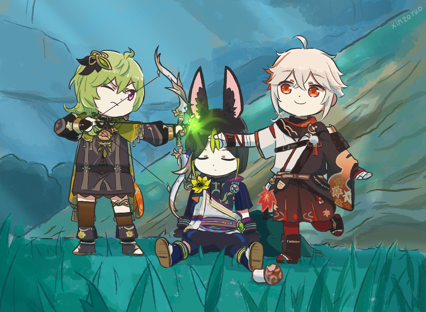 The Big ImageBoard (TBIB) - 1girl 2boys ahoge aiming animal ears artist ...