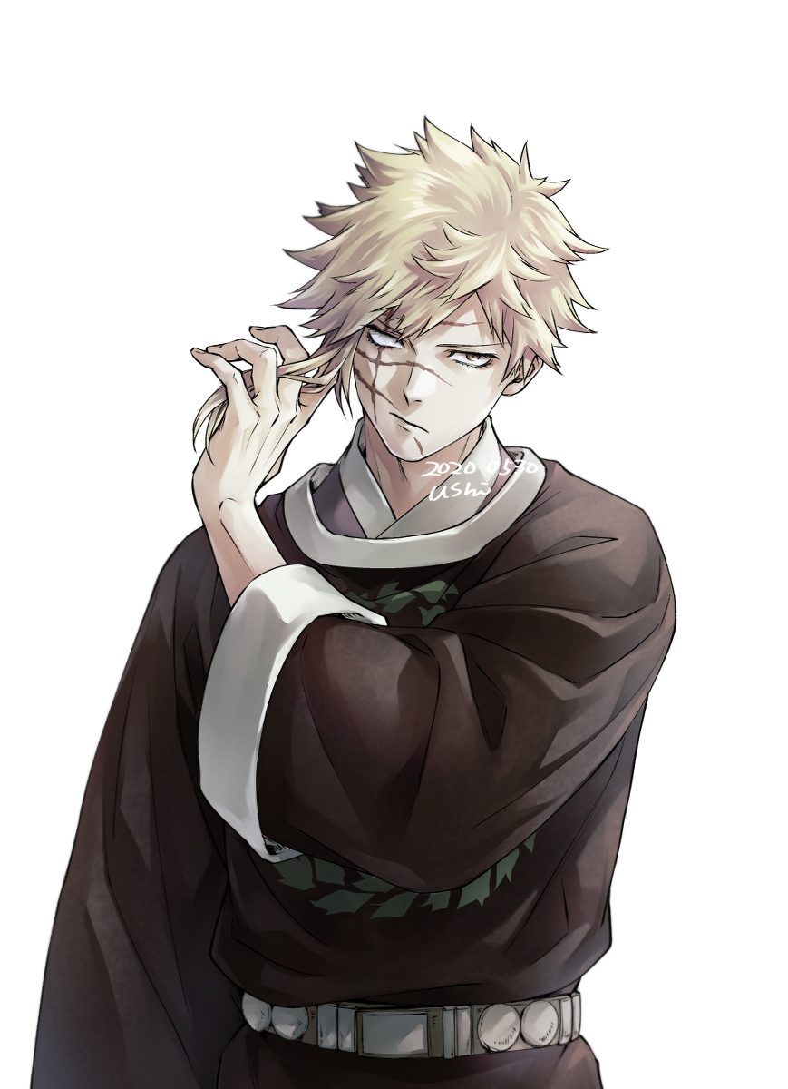 The Big ImageBoard (TBIB) - 1boy aza choubei bangs black robe blank eyes blonde hair cross scar ...