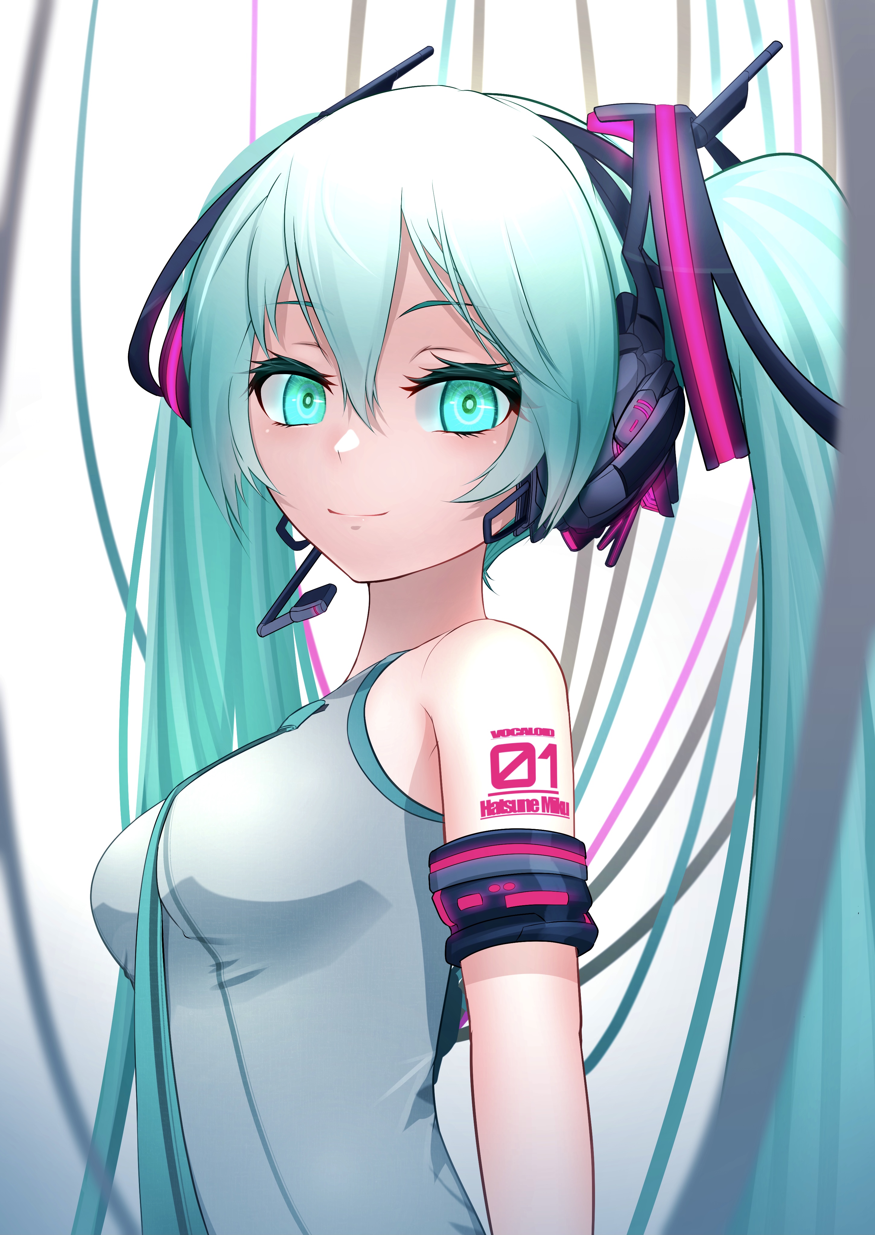 The Big ImageBoard (TBIB) - absurdres aqua eyes aqua hair bare shoulders breasts glowing glowing ...