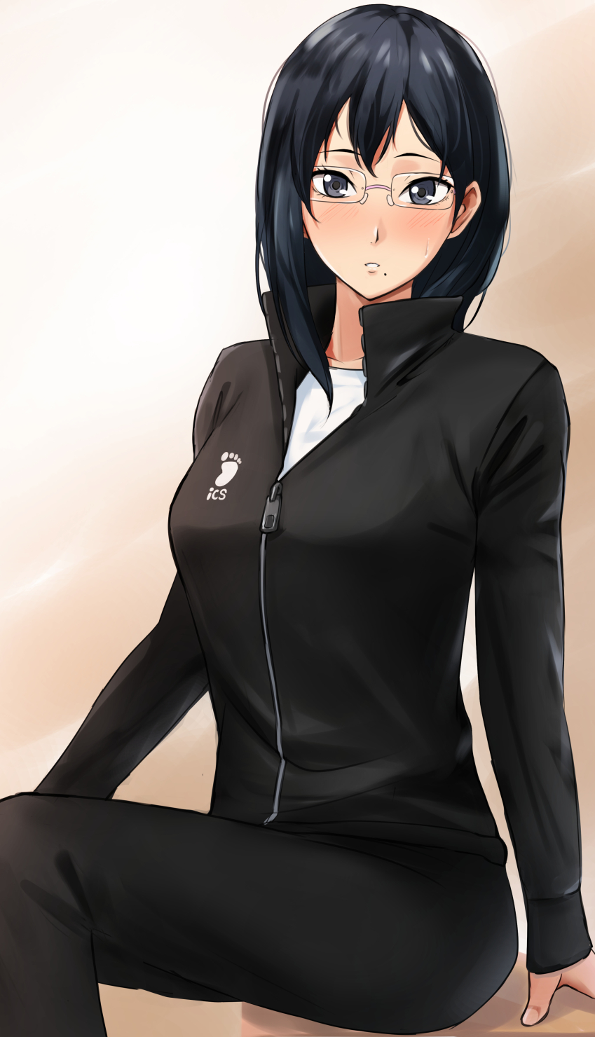 The Big ImageBoard (TBIB) - 1girl black eyes black hair blush breasts commentary request glasses ...