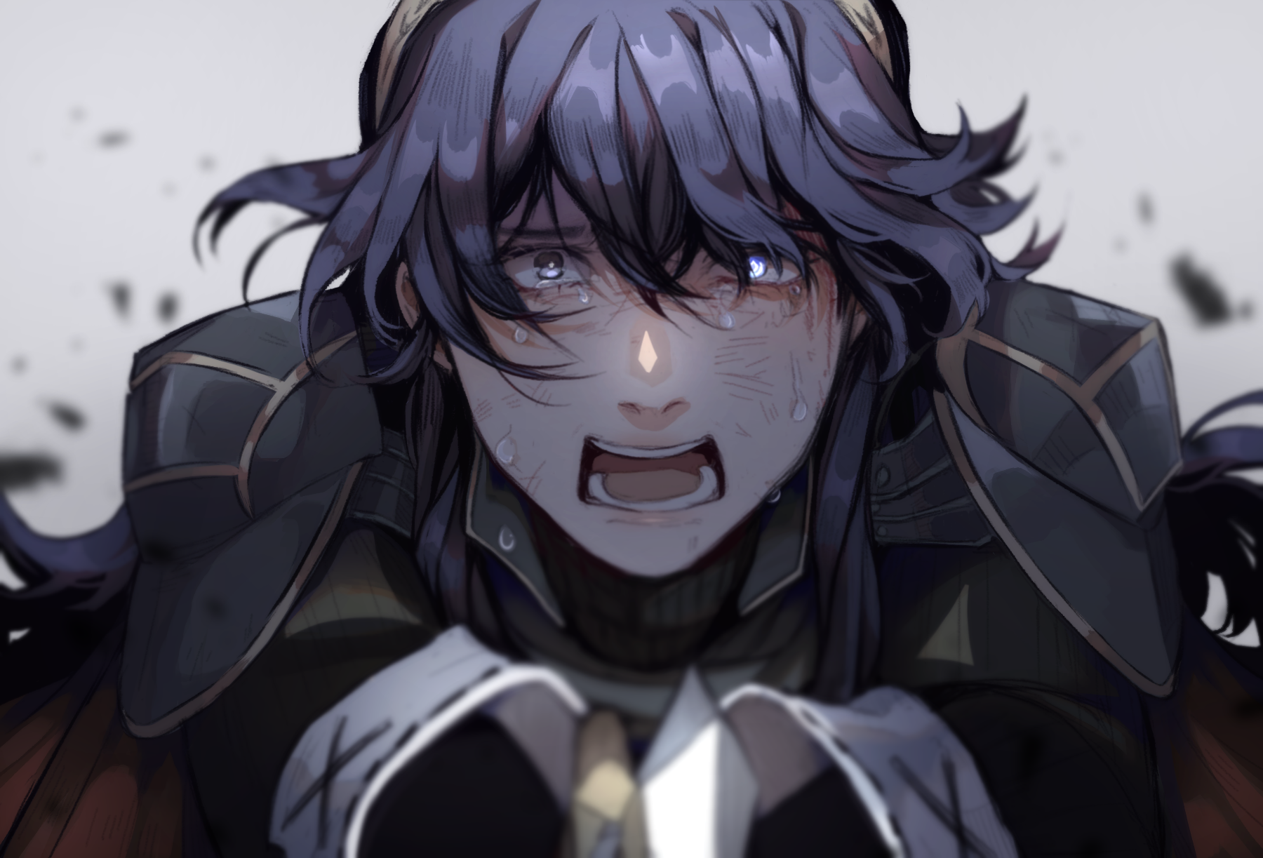 The Big ImageBoard (TBIB) - 1girl blue eyes blue hair blurry crying ...